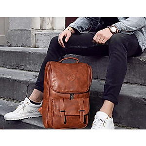 QWARVEL Vegan Faux Leather Laptop Backpack for Men Women, College School Fashion School Bag, Travel Waterproof Backpack, Brown