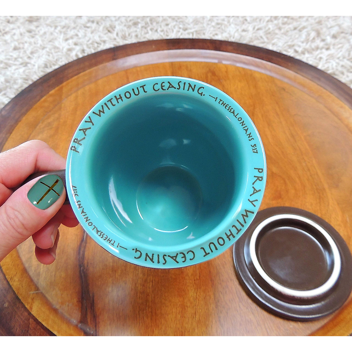Abbey Gift Prayer Changes Everything Coaster Brown and Blue, 1 Count, Dishwasher Safe Mugs For Coffee and Tea, Includes Bible Verse, "4 x 4.38""" (52892),14 ounce
