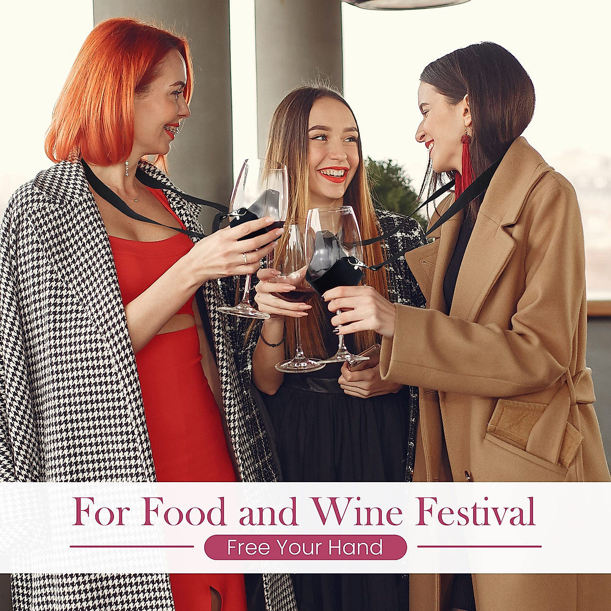 ORNOOU 5 Pieces Adjustable Wine Glass Lanyards Drink Holder with Neck Strap Insulator Holder Necklace for Wine Walk Food and Wine Festival Party Cocktail Reception