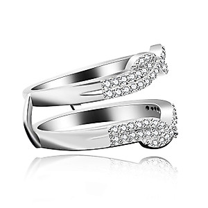 Uloveido Platinum Plated Solitaire Ring Enhancer Double Band Infinity Ring Enhancer Wedding Promise Cross Rings for Women (Size 9)