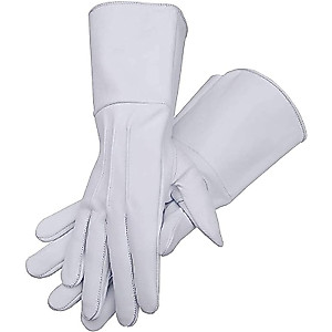LEATHER LH HANDS Men's Medieval Renaissance Cosplay Unlined Gauntlet Genuine Leather Costume Gloves Cuff White Large