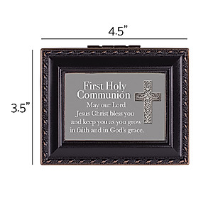Elanze Designs Cottage Garden First Holy Communion Black Rope Trim 4.5 x 3.5 Tiny Square Jewelry Keepsake Box