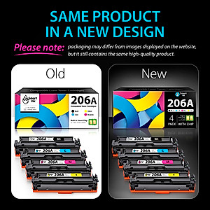 Smart Ink Compatible Toner Cartridge Replacement for HP 206A 206 A with Built-in Chip (4 Pack) to use with Color Laserjet Pro MFP M283fdw M283cdw Laserjet Pro M255dw M255nw (Black Cyan Magenta Yellow)