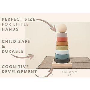 Our Littles Co Neutral Rainbow Wooden Ring Stacker Toy | Montessori Stacking Rings for Toddlers | Educational & Developmental Sensory Toys Non-Toxic, Safe & | Designed in The USA