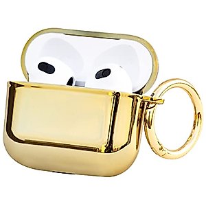 AirPods 3 Case Cover with Keychain,Mirror Plating Silicone Cover Airpods 3 Accessories with Keychain，for Women Men with Apple Airpods 3 Case 2021 (Gold)