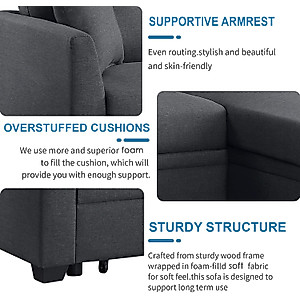 Sleeper Sectional Sofa Pull Out Couch with Storage Chaise 2 in 1 Sleeper Sofa Couch Convertible Sleeper Bed for Living Room, Apartment,Bedroom,Dark Grey