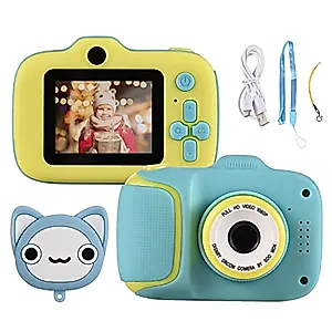 Wennzy Mini Cartoon Kids Digital Camera 1080P Digital Video Camera for Kids 2.0 Inch IPS Screen 4X Zoom Built-in Battery Cute Photo Frames Interesting Games with Neck Strap