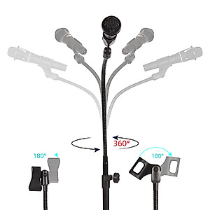 Mic Stand Boom Microphone Stands Tripod Gooseneck mic arm stand Height Adjustable 3'- 6' with Mic Clips and 3/8" - 5/8" Adapter Microphone stand for Singing