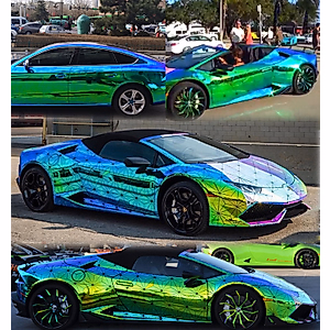 ASENDIWAY Holographic Rainbow Chrome Car Adhesive Vinyl Wrap Gloss Decal Sticker Film Sheet Air Bubble Free DIY Vinyl