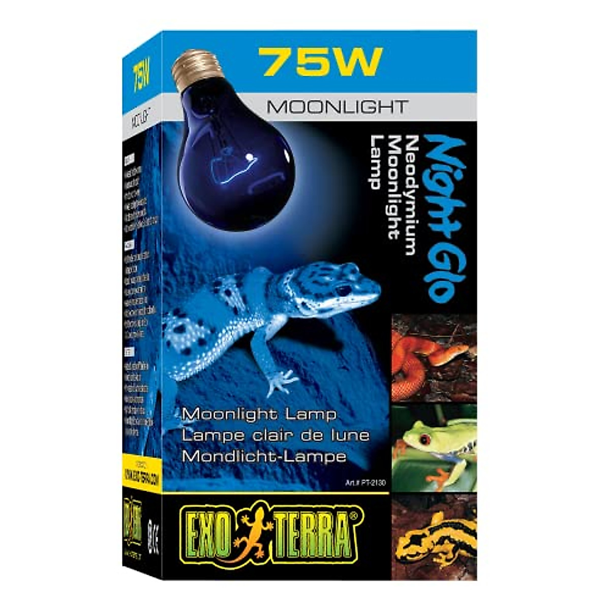 Exo Terra Night Glo Moonlight Heat Lamp, A19 Reptile Terrarium Light Bulb, 75 Watts, PT2130A1