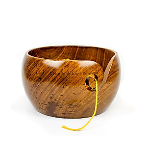 Nagina International Dark Rich Deep Wood Crafted Premium Polished Yarn Storage Bowl with Spiral Yarn Dispenser
