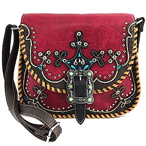Zelris Western Moccasin Flower Buckle Women Conceal Carry Crossbody Satchel Bag (Rose Red)