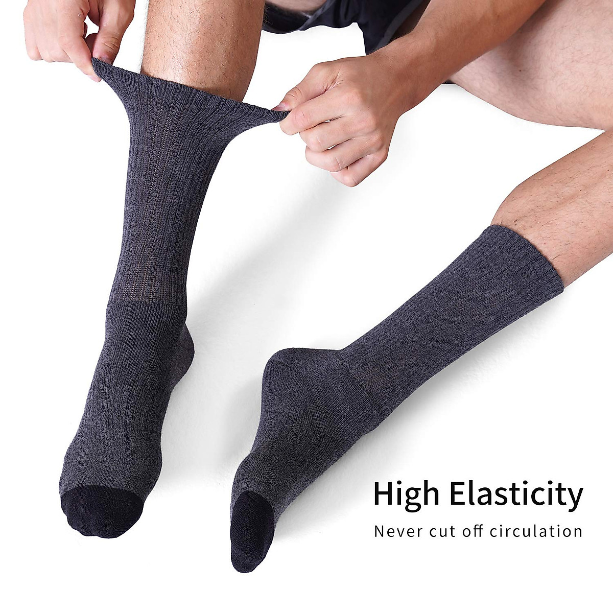 CelerSport 6 Pack Men's Athletic Crew Socks, Work Boot Socks with Full Cushion, Grey, Shoe Size: 9-12