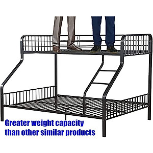 ZEKOLO Upgraded Version & Stronger Steel Bunk Bed Twin XL Over Queen with Safer Guardrails and Ladder, Thickend More Stable Metal Twin XL Over Queen Bunkbeds, Gunmetal (Easier to Assemble)