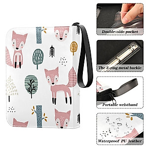 PYBUG Fox Trading Card Binder with Nylon Strap 4-Pocket Waterproof PU Leather Card Collection Binder for 400 Cards Sturdy Card Holder Folders for Game Cards,Sports Cards
