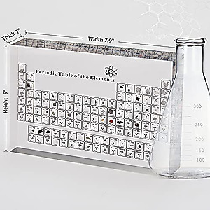Mukarisk Large Size Periodic Table with Real Elements Inside, 7.9 Inch Acrylic Periodic Table with Elements Samples, Periodic Table Display with Elements, 7.9 * 5 * 1 inch