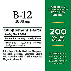 Nature's Bounty Vitamin B12, Supports Energy Metabolism, Tablets, 1000mcg, 200 Ct