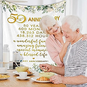 50th Anniversary Blanket Gifts with Gifts Box, 50th Anniversary Wedding Gifts for Parents Couple Friends, Gifts Ideas for 50th Anniversary, 50th Anniversary Decorations Blanket Gifts for Him Her