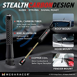 Universal Car Antenna Replacement | Truck Antenna | 3 Inch Carbon Fiber | Antena para Carro | Short Antenna for Truck | Billet Antenna for Car | Car Audio & Video Antennas | Auto Accessories | Black