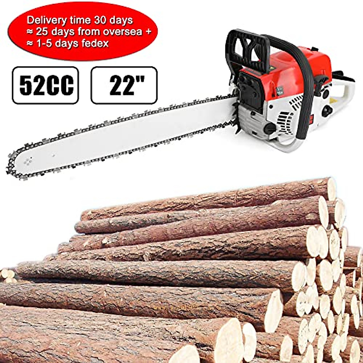Frezon Petrol Chainsaw 22 Inch, Chainsaws Gas Powered 52CC 2 Cycle Gasoline Chain Saw for Trees Wood Garden Ranch Forest Cutting