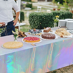 3 Pack Iridescence Plastic Tablecloths Shiny Disposable Laser Table Covers 54 x 108 Inch Sparkle Holographic Foil Tablecloth Iridescent Bridal Wedding Christmas Birthday Party Decoration (3, Laser)