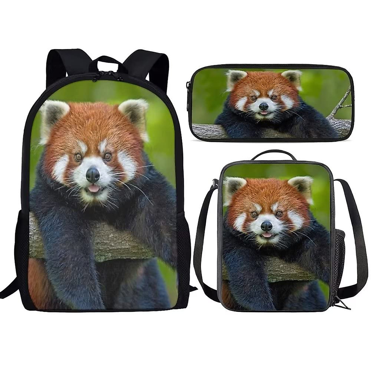 AmzPrint Carry On Lightweight 3 In 1 Cute Red Panda Backpack With Lunch Box For Elementary Middle School Kids Boys Girl