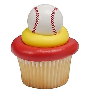 NCS 3D Baseball Cupcake Rings, White - 12 Count - 8823