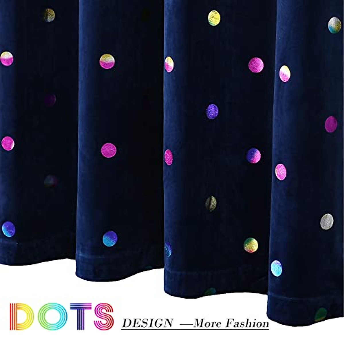 Navy Velvet Blackout Curtains Metallic Polka Dots Printed Grommet Blackout Curtains Soft Luxury Window Decor for Kids Bedroom 84" inches Long Noise Reducing Treatments Sets for Bedroom,52" Wide 2pcs