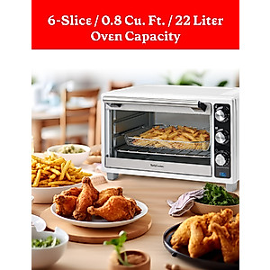 Betty Crocker Air Fryer Convection Toaster Oven, Multifunction 6-Slice Toaster and Air Fryer Oven, 0.8 Cu. Ft. 6 Slice Capacity AirFryer Toaster Oven Combo, 7 Function Convection Oven, White