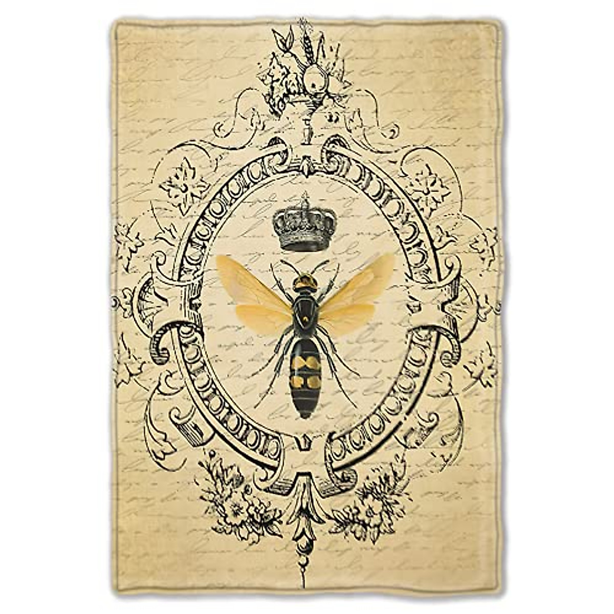 Modern Vintage French Queen Bee Throw Blanket Warm Ultra-Soft Micro Fleece Blanket for Bed Couch Living Room