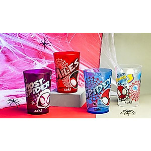 Zak Designs Marvel Spider-Man Nesting Tumbler Set for At Home, 14.5oz Non-BPA Plastic Cups, 4-Pack (Spidey and His Amazing Friends)