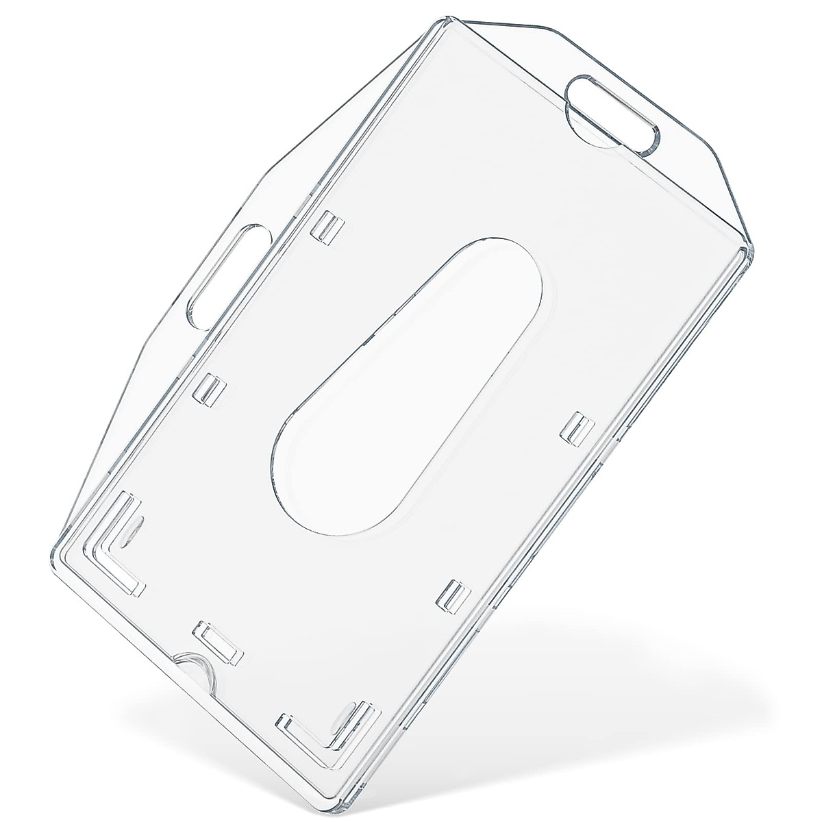 Pawfly 5 Pack Vertical and Horizontal 1-Card Badge Holder with Thumb Slot Single Card Hard Transparent PC Case Protector for Office School ID Credit Card Driver’s License and Pass