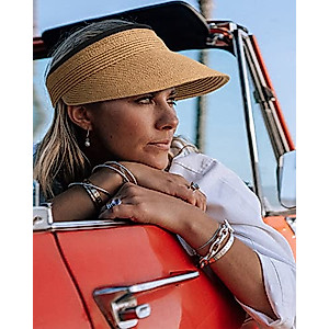 FURTALK Hat Straw Sun Visors for Women Summer Packable Ponytail Beach Hats for Travel UPF 50+ (Wide Brim Khaki, One Size)