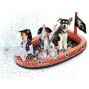 Jasonwell Inflatable Kiddie Pool Sprinkler - Splash Pad for Kids Toddler Pool Outside Children Ball Pit Pirate Ship Baby Pool Swimming Wading Pool Summer Outdoor Water Toys for Boys Girls Dogs