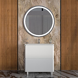 Modern Free Standing Bathroom Vanity with Washbasin | Comfort White High Gloss Collection | Non-Toxic Fire-Resistant MDF-40-Omega Collection R-line 32"