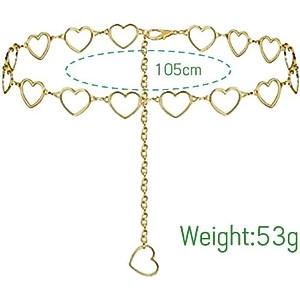 Metal Waist Chain Women Girls - Silver Long Tassel Love Hearts Pendant Adjustable Body Link Belts Body Belly Jewelry for Jeans Dresses