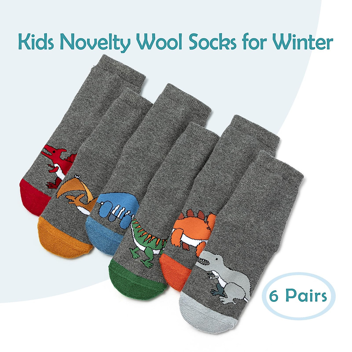 Moon Tree Little Boys Wool Socks Kids Warm Socks Winter Thermal Crew Socks 6 Pack 3-5 Years