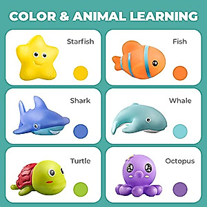 Mold Free Infant Bath Toys for 1 Year Old - 6pcs No Hole Ocean Sea Animal Bathtub Toys, Baby Bath Tub Toys No Mold