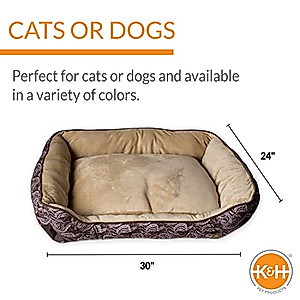K&H PET PRODUCTS Self-Warming Lounge Sleeper Dog Bed Medium 24 X 30 Inches Brown Paisley Print