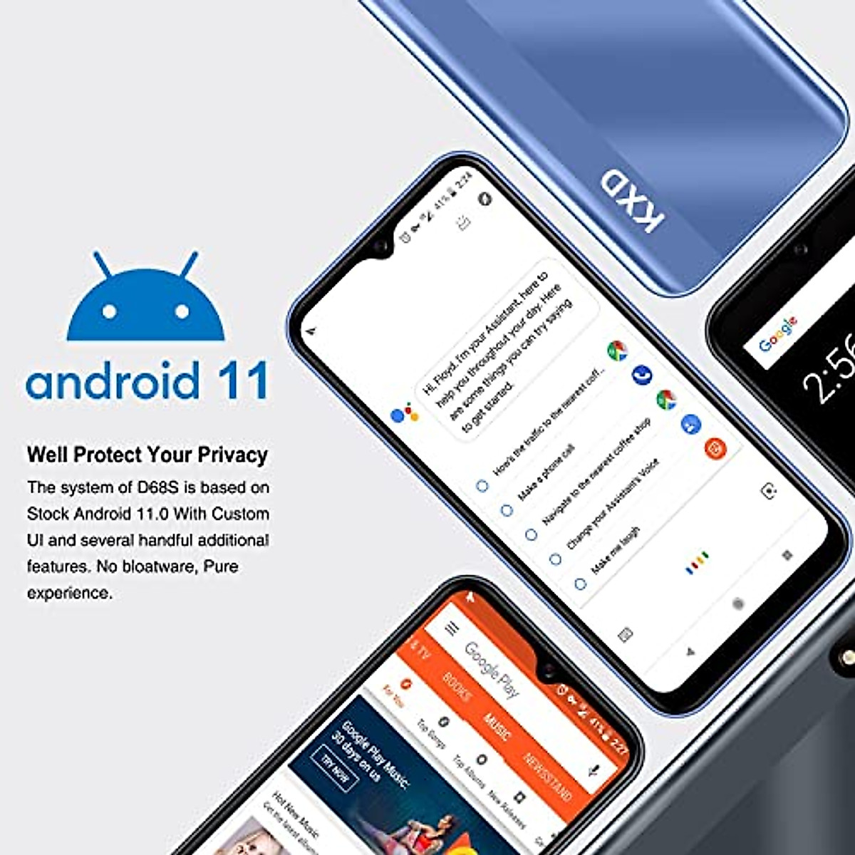 KXD D68S | 4G Unlocked Android Smartphone | 6.1 inch Waterdrop Full-Screen Dual SIM Unlocked Cell Phones | 4000 mAh | 32GB RAM to 128GB Extend | AI Camera 8MP + 8MP Camera | Face Unlock | Android 11