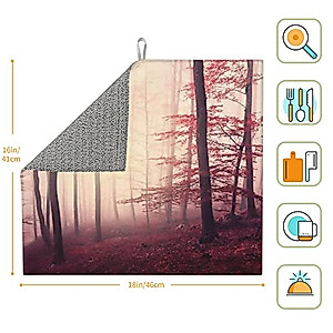Foggy Forest Jungle Wilderness Printed Drying Mat For Kitchen Ultra Absorbent Microfiber Dishes Drainer Mats Non-Slip Silicone Quick Dry Pad - 18 X 16inch