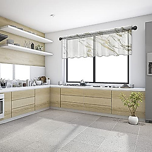 Sheer Valances for Windows Rod Pocket Kitchen Valance Curtains Classic Marble Texture White and Gold Valance Panels for Living Room Bedroom Decoration, Chiffon Curtain Window Treatment 54"x18"