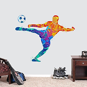 WOYINIS Colors Splash Soccer Players Wall Decal Creative Removable Football Players Silhouette Wall Stickers Peel and Stick Sports Wall Decal Art Murals for Boys Teens Room Nursery Playroom Wall Decor