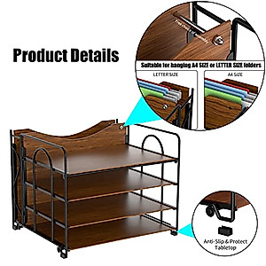 Aimeaihe Desk File Organizer, 4-Tier Desk Organizers Wood with 5 A4 File Folders, Letter Size Office Organizers for Desk, Letter Paper Tray Organizer for Office, School, Home, Black