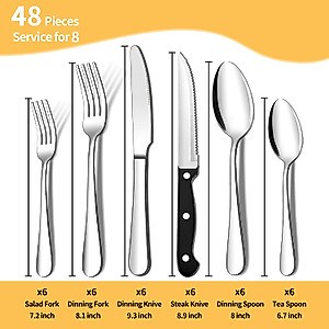 Silverware Set, ENLOY 48 Pieces Stainless Steel Flatware Cutlery Set, Include Knife Fork Spoon, Mirror Polished, Dishwasher Safe, Service for 8
