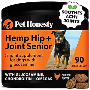 Pet Honesty Senior Hemp Hip & Joint Supplement for Dogs - Dog Joint Supplement with Hemp Oil & Powder, Glucosamine for Dogs, Collagen, MSM & Green Lipped Mussel - Mobility for Senior Dogs (Chicken 90)