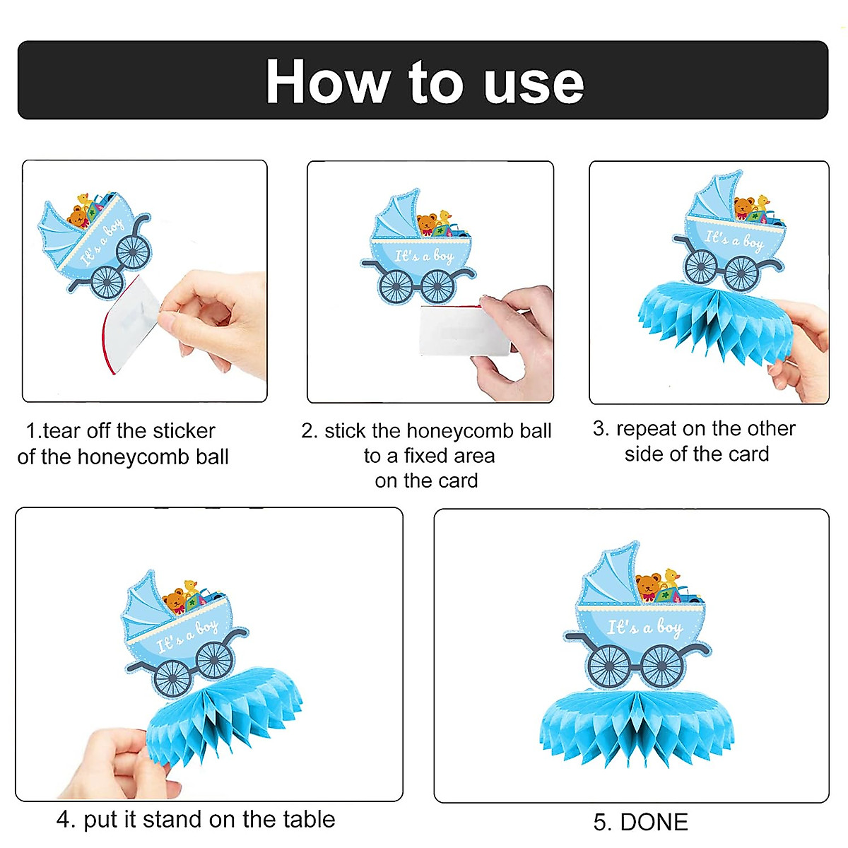 9 Pieces Blue Baby Boy Honeycomb Centerpieces Table Decor, It's a Boy Welcome Newborn Pattern Table Topper Ornaments Signs for Gender Reveal Baby Shower Party Decorations Photo Booth Props