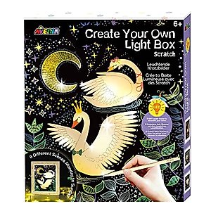 Avenir 6301434 Craft Set Luminous Scratching Pictures, DIY Light Box with Scratching Templates, Creative Set for Children from 6 Years, Scratching Art, Decoration