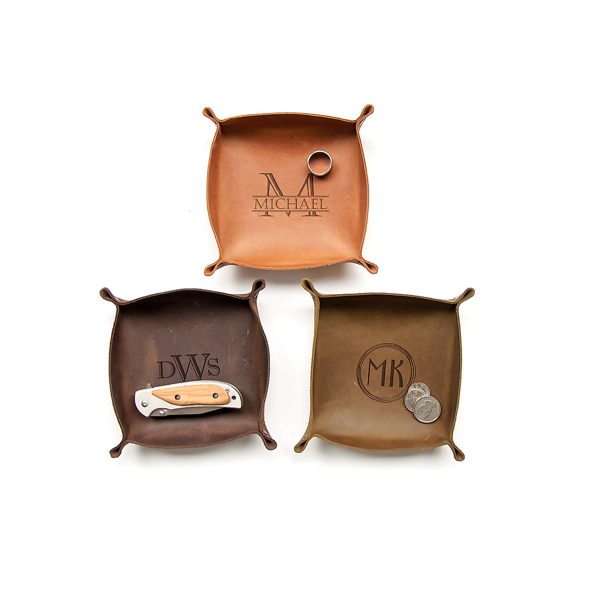 Customized Leather Valet Tray Monogrammed Valet Tray Catch All Leather Gift for Men Christmas Gift for Him Engraved Leather Tray Personalized Leather Desk Organizer Work from Home Gift