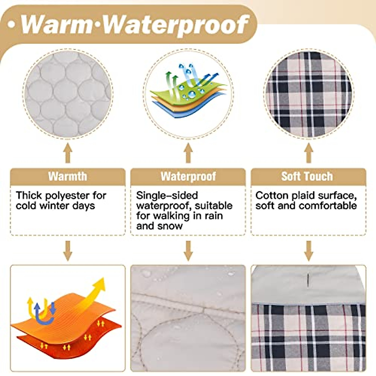 BEAUTYZOO Reflective Dog Winter Coat,Reversible British Style Plaid Dog Vest Windproof Waterproof Dog Jacket Clothes for Small Medium Large Dogs, Pet Apparel Girl or Boy Outfits, Beige S